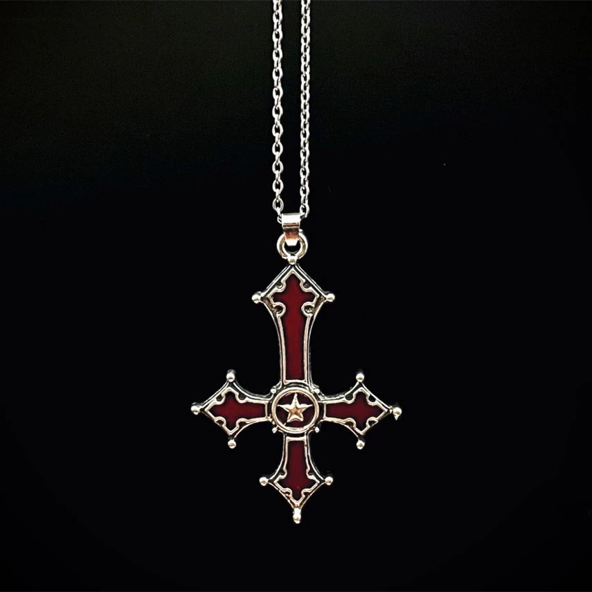 Blood Red Gothic Inverted Cross Pendant Necklace, Witchy, Vampire ...