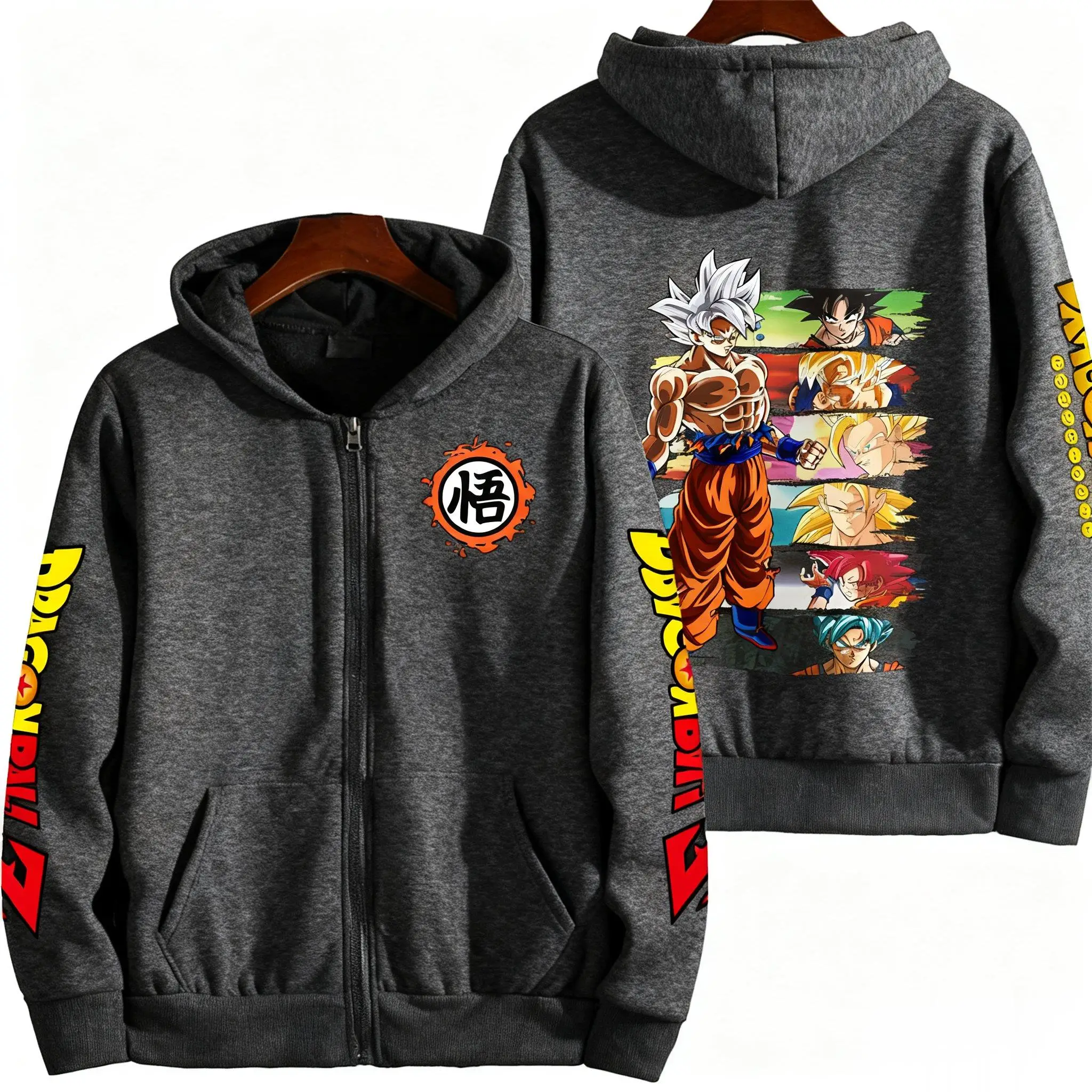 Unisex Oversized Dragon Ball Goku Anime Zipper Hoodie Men Women Casual ...