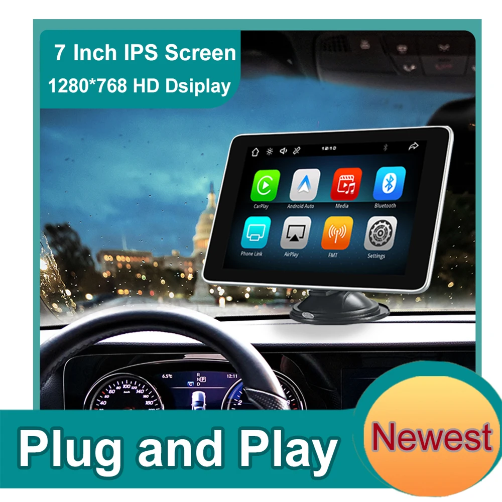 7 Inch IPS Touch Screen Wireless CarPlay Android Auto Tablet Car Radio ...