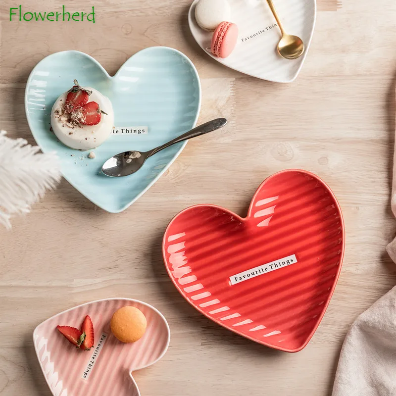 Heart-shaped-Plate-Nordic-Style-Breakfast-Tableware-Western-Plate-Peach ...