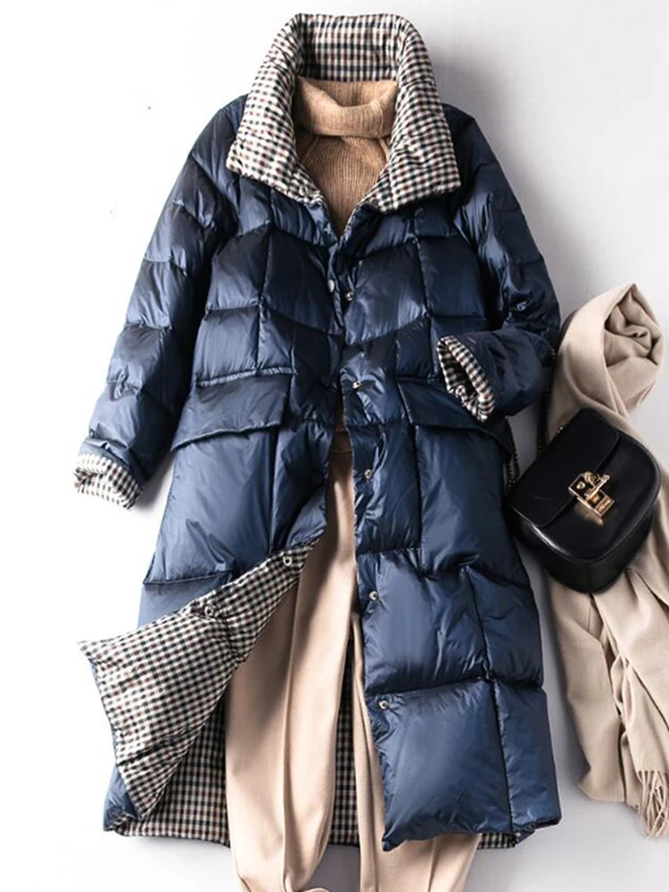 SEDUTMO Winter Long Down Jackets Women Ultra Light Plaid Coat Autumn ...