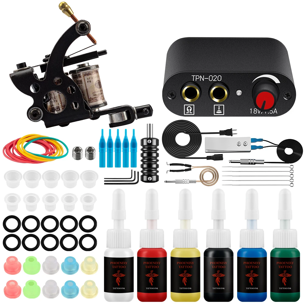Tattoo-Machines-Kit-for-Beginner-5ml-Black-Ink-Power-Supply-Grips-Body ...