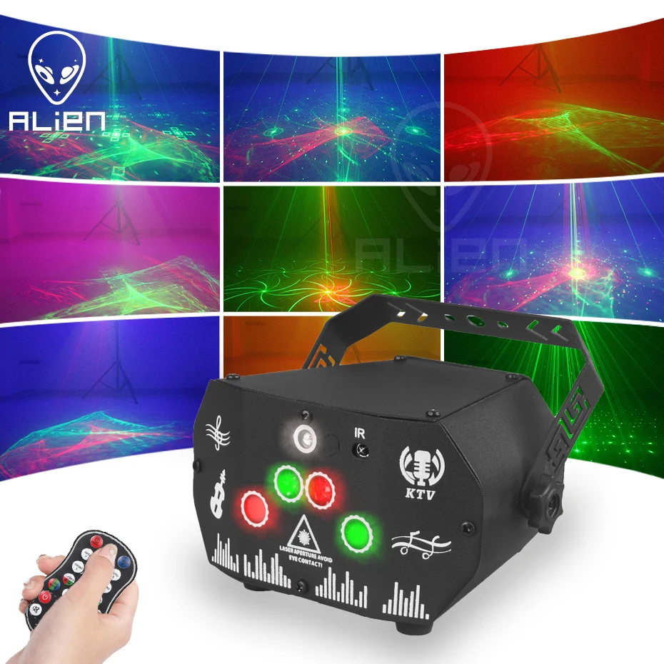 ALIEN 60 패턴 DJ 디스코 파티 오로라 무대 레이저 라이트 프로젝터, USB 충전식 LED RGB 사운드 스트로브 ...