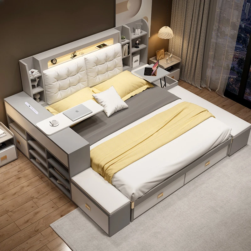 Elegant-King-Size-Double-Bed-Simple-Storage-Modern-Comferter-Loft-Bed ...
