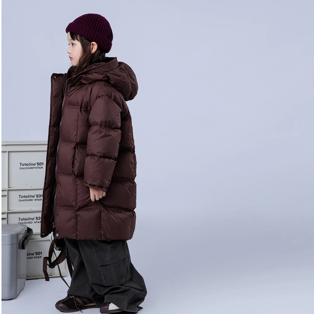 Chaqueta de plumón de pato con capucha para niños y niñas, abrigo largo ...