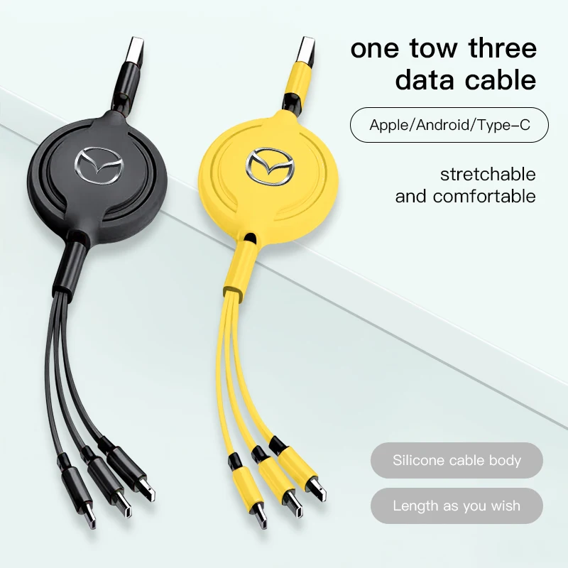Car USB Quick Charge Data Cable Micro Type-C Lightning 3 In 1 For Mazda ...