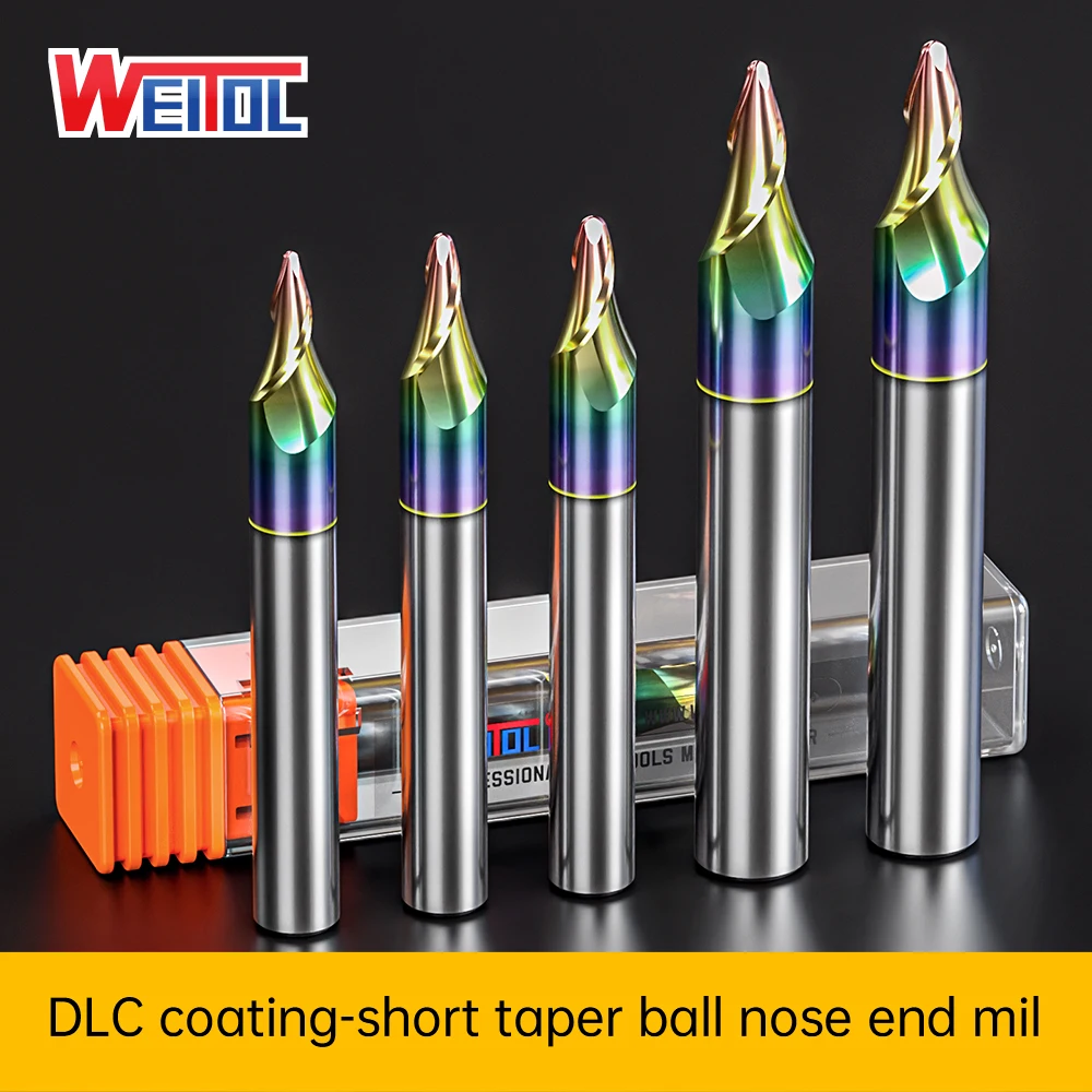 Weitol free shipping DLC coating-short taper ball nose end mill two ...