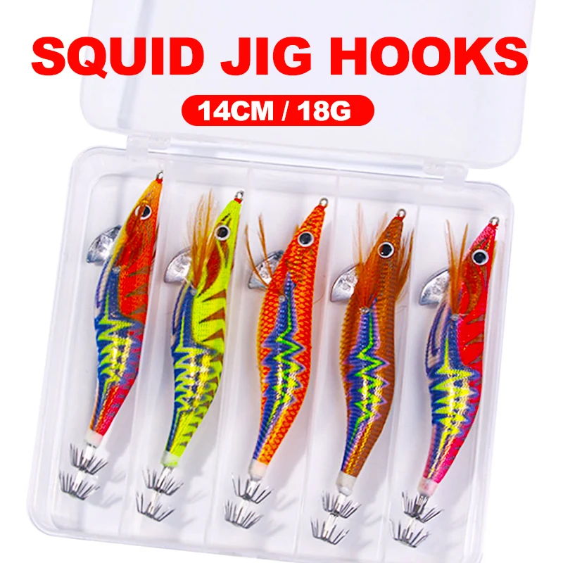 Newup-5PCS-lot-Pesca-Eging-Squid-Jig-Hooks-14CM-18G-Artificial-Wood ...