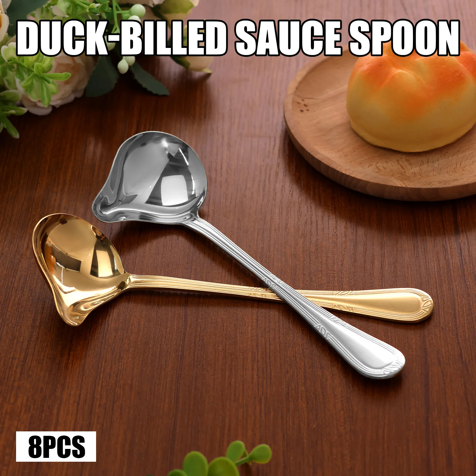 8Pcs Soup Spoon Gravy Ladle Stainless Steel Small Ladle Spoon with Pour ...