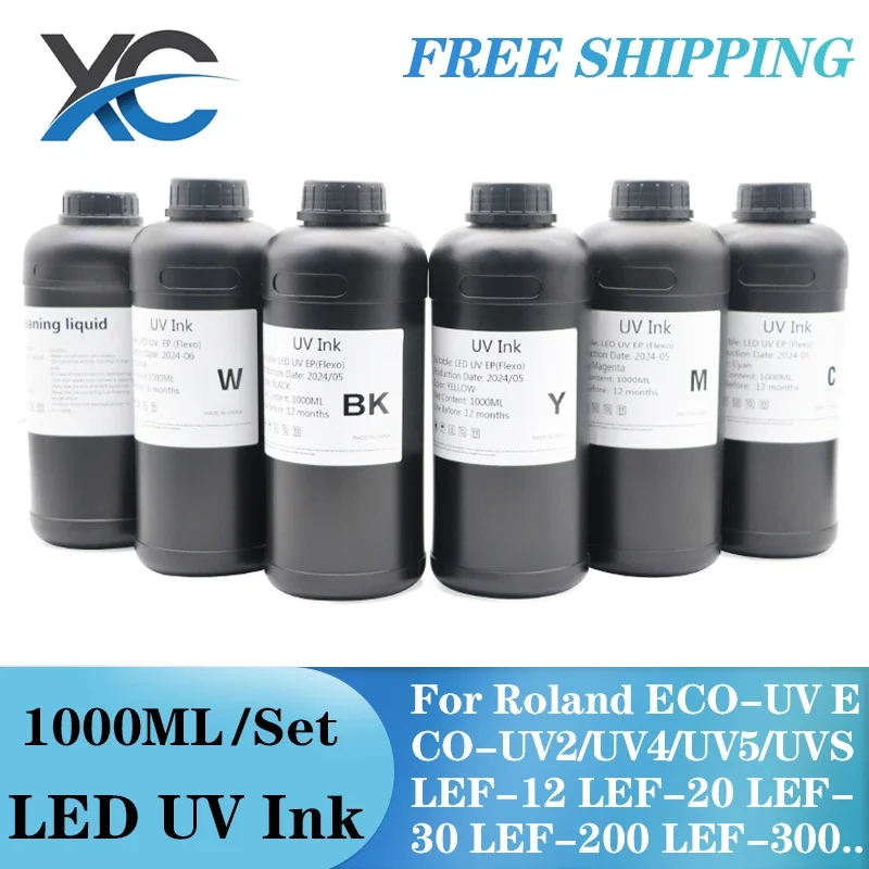 1000ML/SET LED UV Ink For Roland ECO-UV ECO-UV2/UV4/UV5/UVS LEF-12 LEF ...