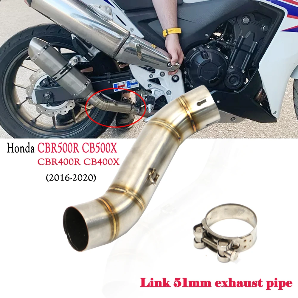 51mm Motorcycle Exhaust Middle Link Pipe For Honda Cbr500r Cb500x ...