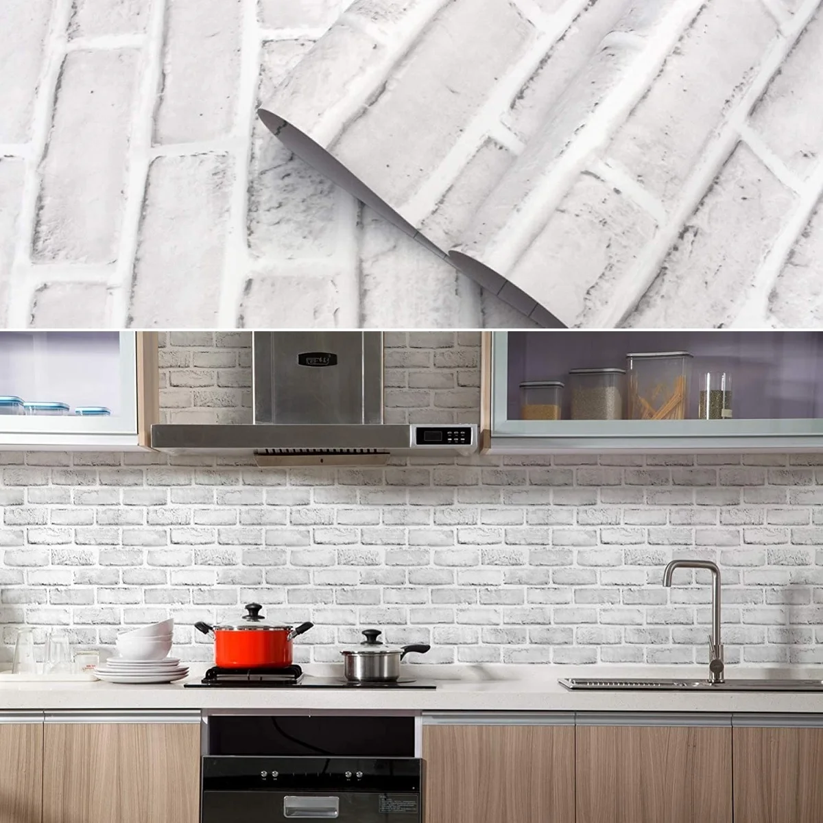 TOTIO 3D Brick Wall Stickers Self Adhesive Wallpaper Peel and Stick ...