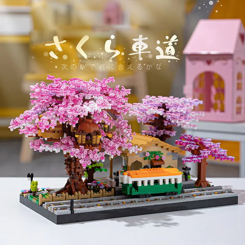 Sakura House Tree Trains Station Building Blocks Cheer Flowers City ...