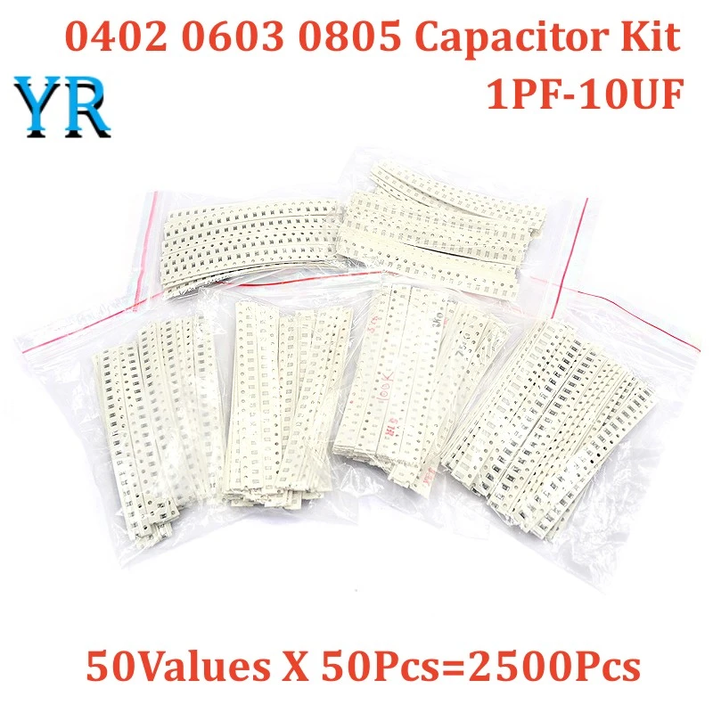 50 Valores X 50Pcs = 2500Pcs 0402 0603 0805 SMD Capacitor Kit Sortido ...