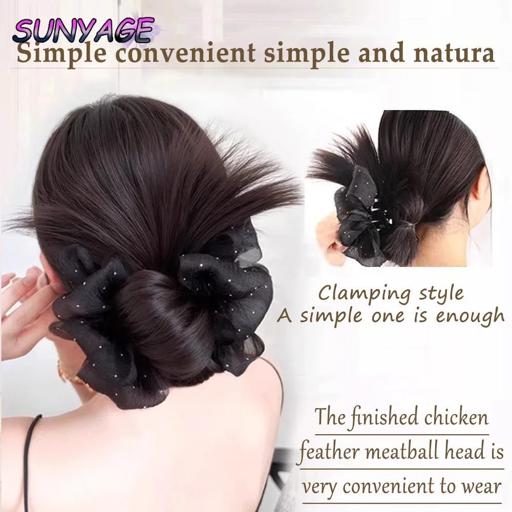 Styles Black Wig Bun High Messy Bun With Bangs Style 360 Lace Front Wig ...