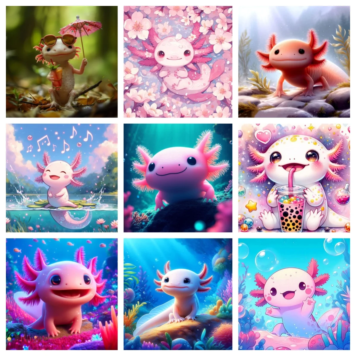 Cute Axolotl Diamond Painting Kit Fantasy Marine Animals DIY Diamond ...
