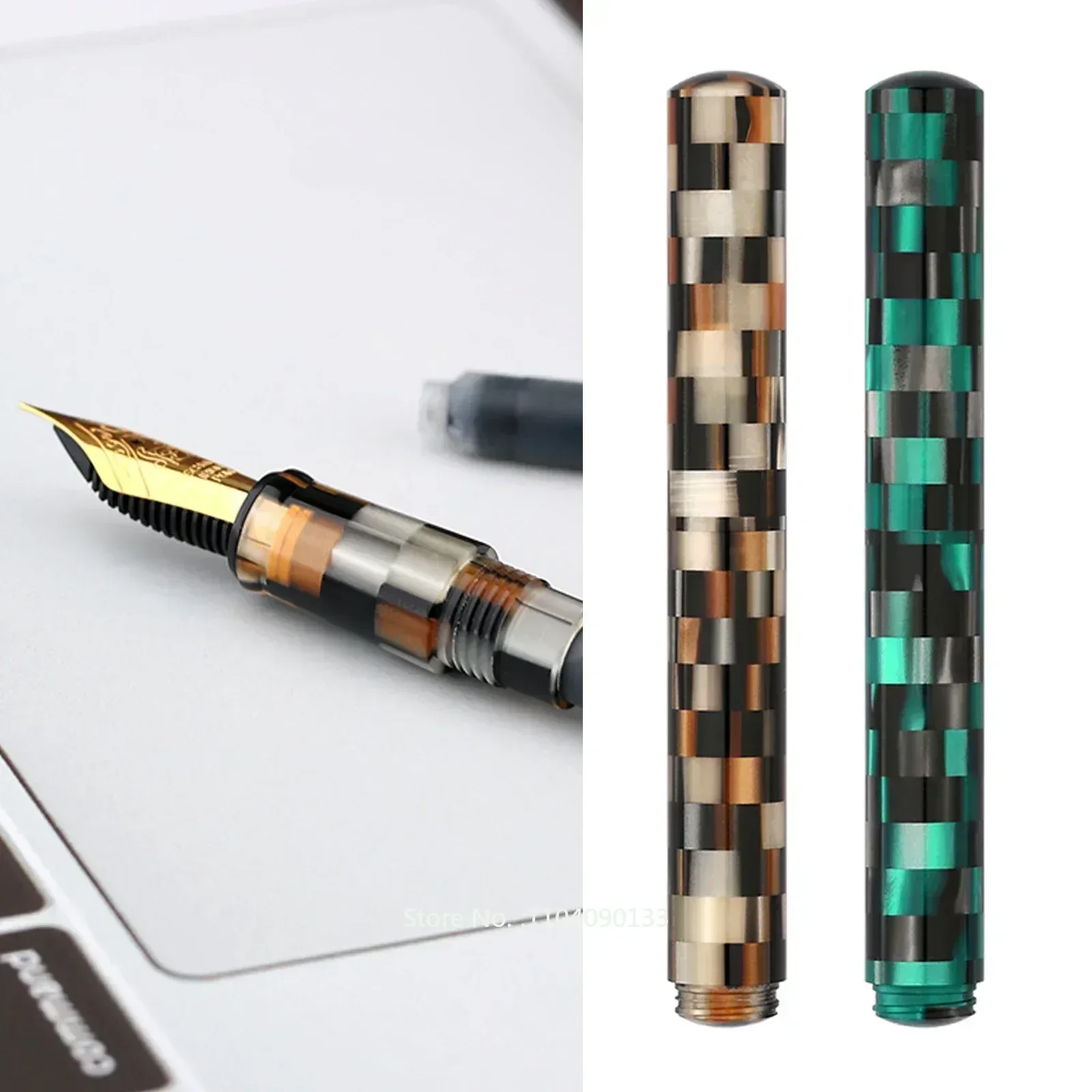 MAJOHN-N7-resin-fountain-pen-Checkerboard-style-with-0-5MM-NO-6-German ...