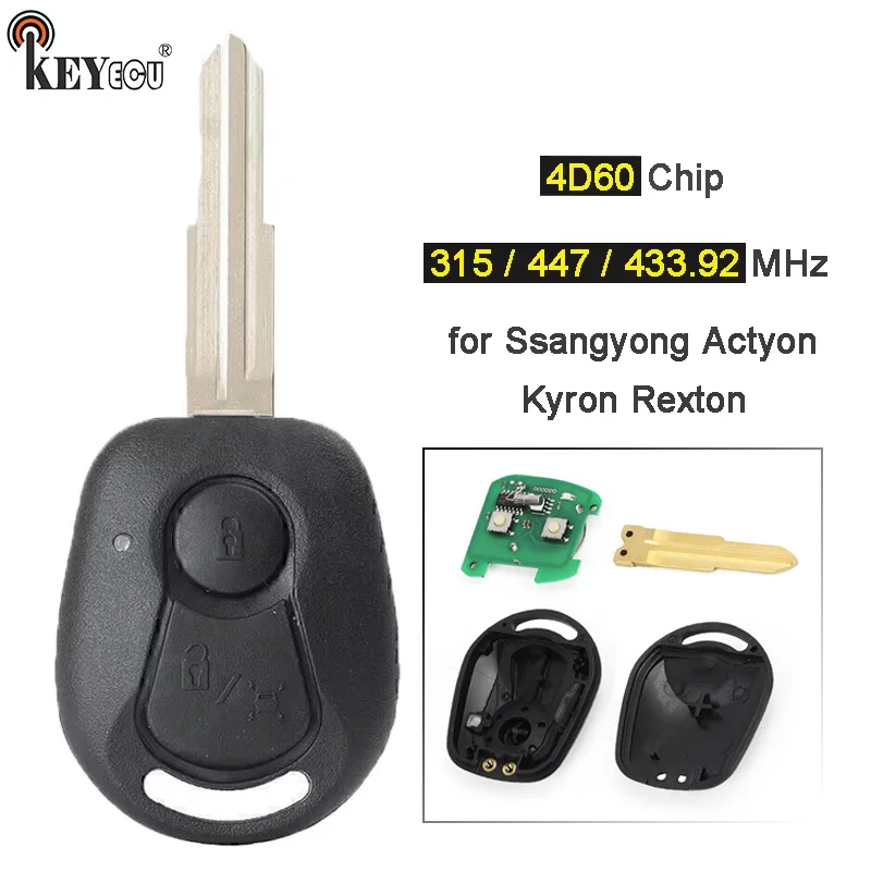 KEYECU 315MHz / 447 / 433.92MHz 4D60 Chip Replacement 2 Buttons Remote ...