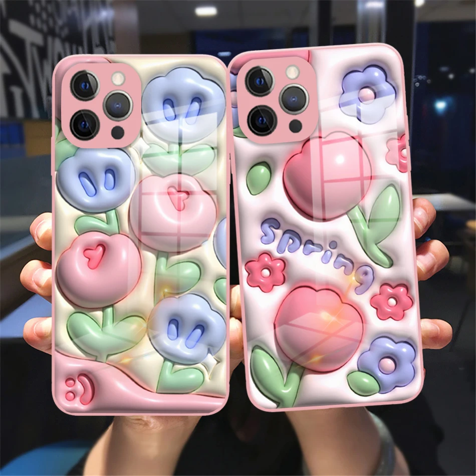 Cute Cartoon 3D Flower Phone Cover For iPhone 11 12 13 14 Pro Max X XR ...