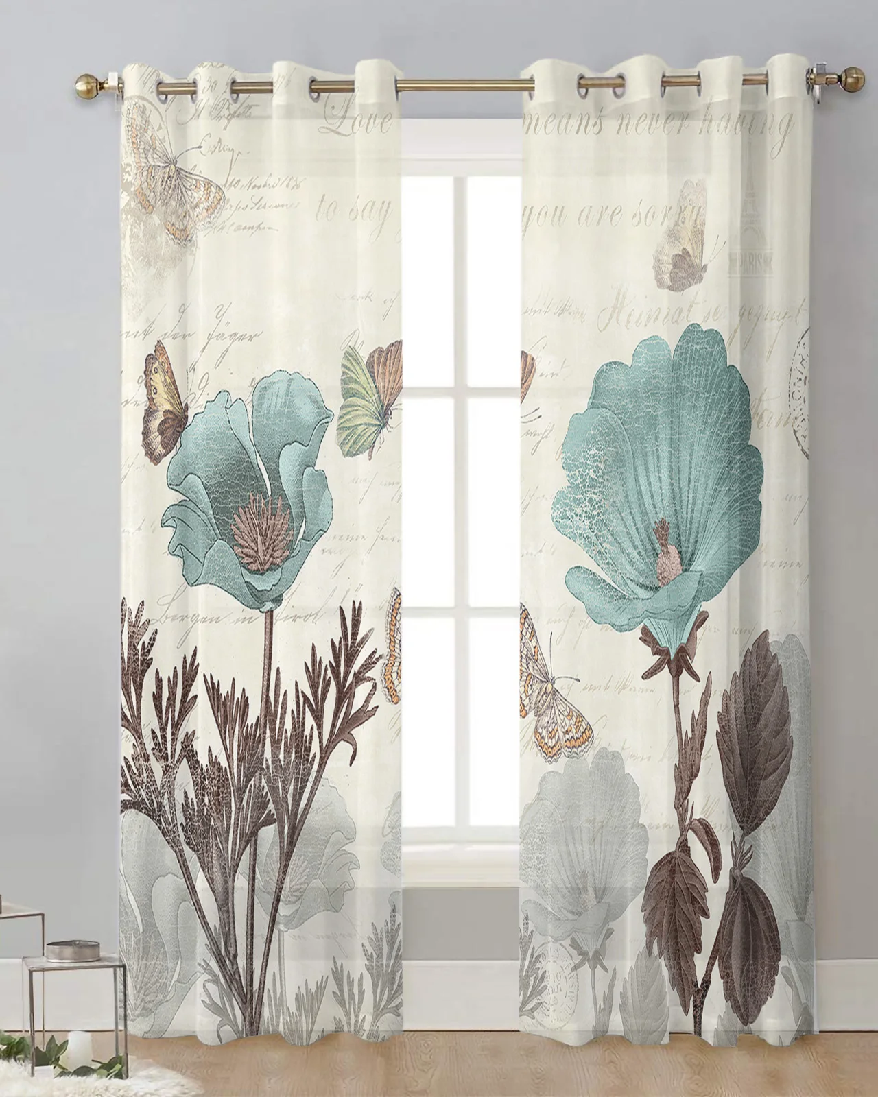 Vintage-Tulips-Flowers-Butterflies-Curtain-Tulle-Curtains-For-Living ...
