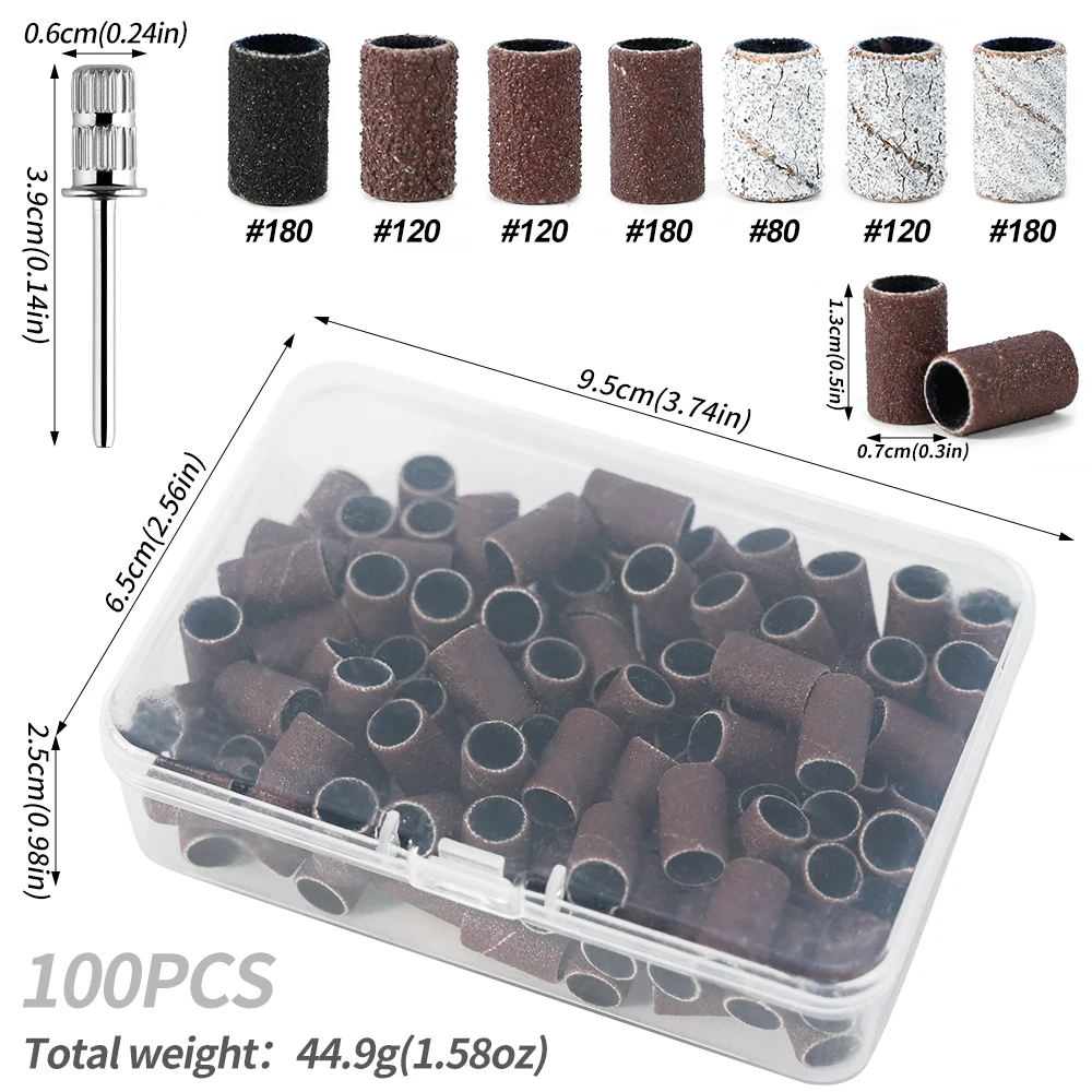 100Pcs-Box-Nail-Sanding-Bands-80-120-180-Grit-Electric-Manicure-Drill ...