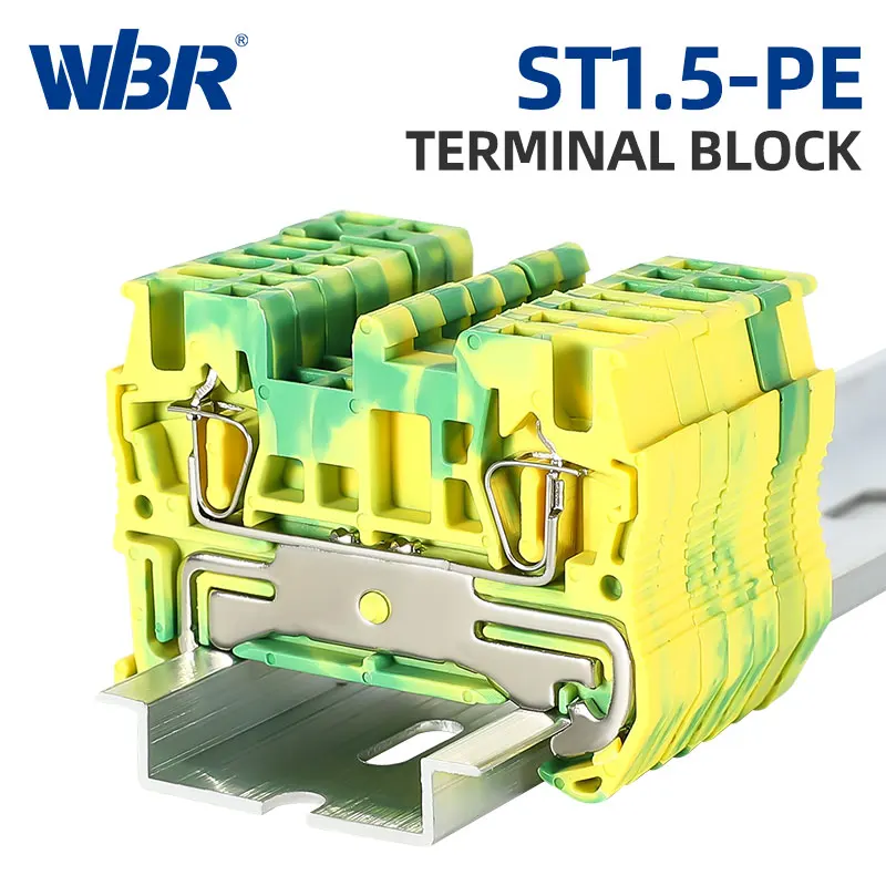 10Pcs-ST1-5-PE-Ground-Wire-Push-in-Wiring-Connector-DIN-Rail-Terminal ...