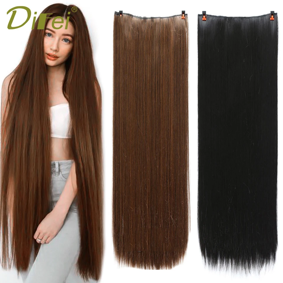 DIFEI-5-Clips-Synthetic-Hair-Long-Straight-Clip-In-Hair-Extensions ...