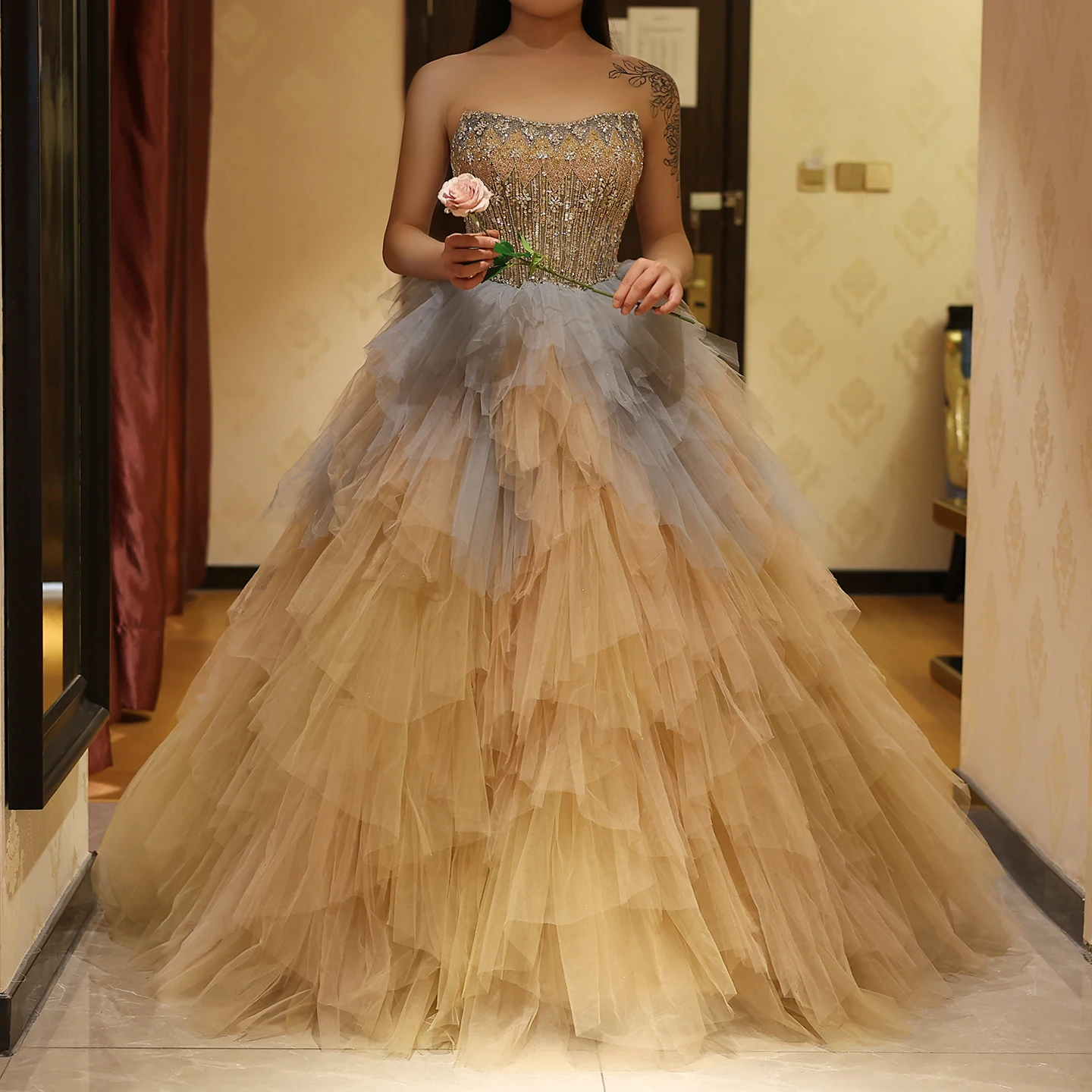 Sharon-Said-Luxury-Rose-Gold-Ruffles-Princess-Ball-Gown-Evening-Dress ...