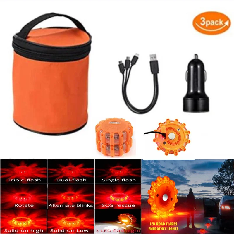 3-Pack-Road-Flares-Emergency-Lights-USB-Rechargeable-Roadside-Safety ...