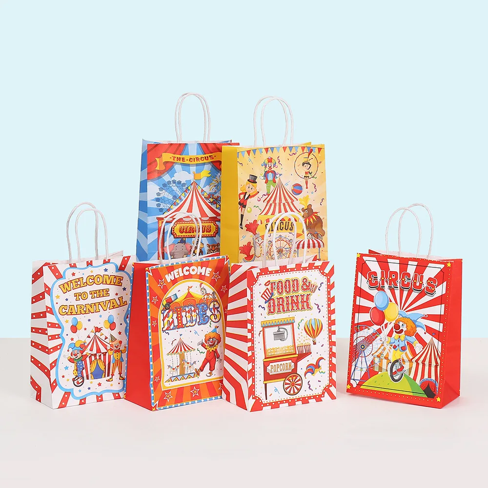 6/12/24PCS Cartoon Circus Theme Kraft Paper Gift Packaging Bag Children ...