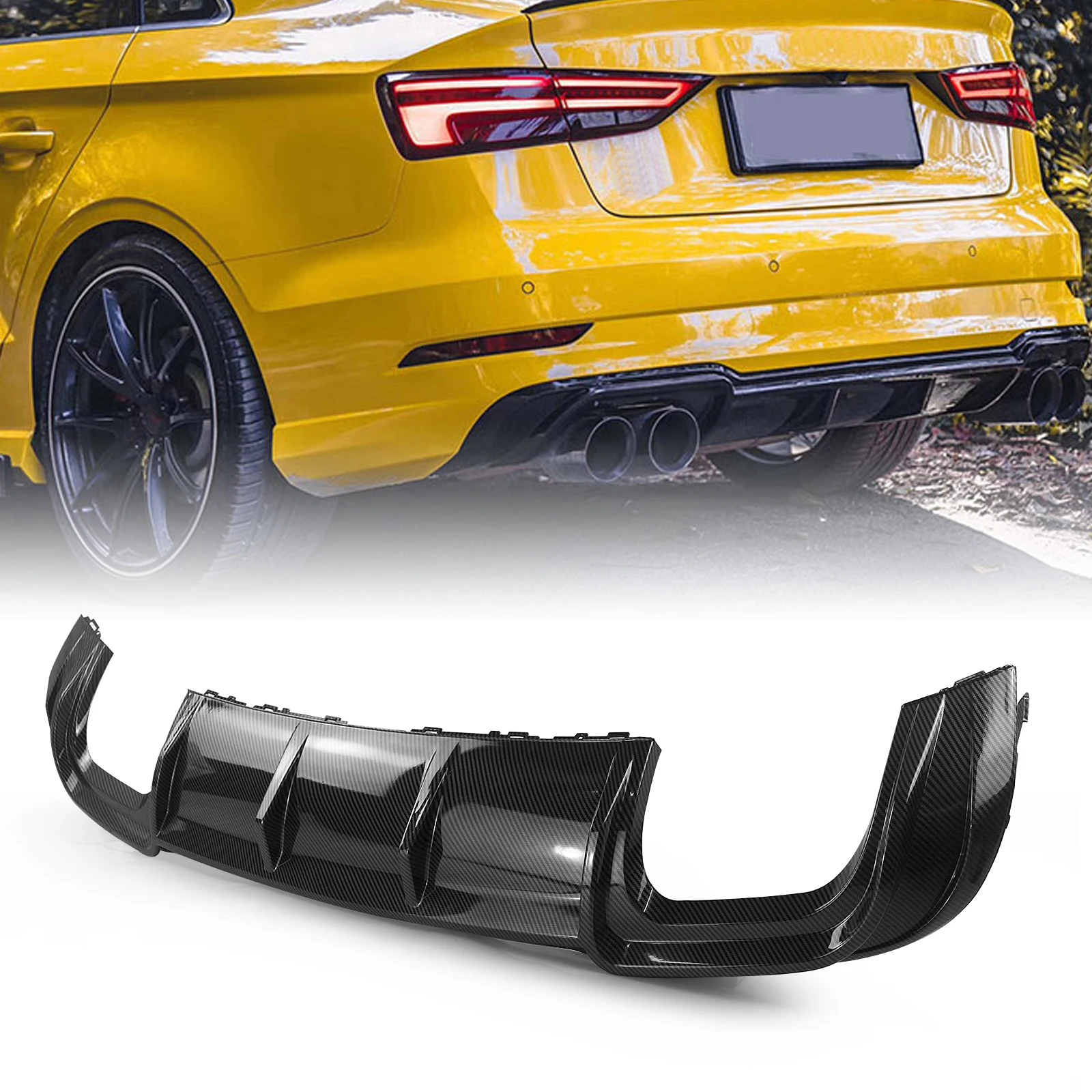 For-Audi-A3-Sline-S3-Sedan-2017-2020-Rear-Bumper-Diffuser-Lip-Glossy ...