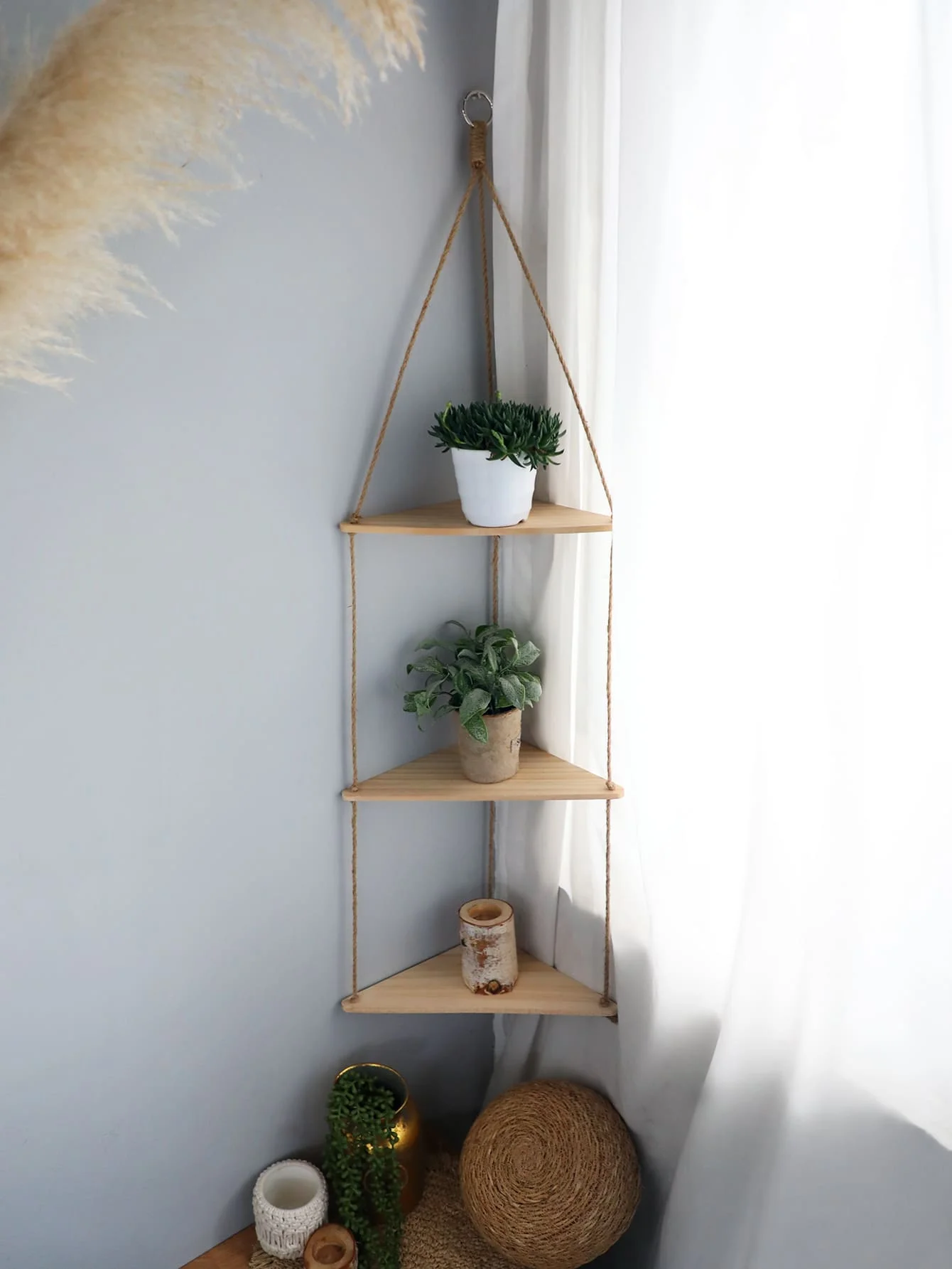 3-tier-Triangle-Wooden-Wall-Hanging-Floating-Wall-Shelf-Corner-Storage ...