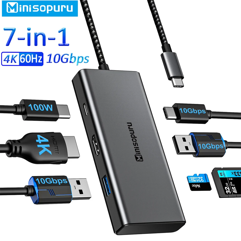 Minisopuru-concentrador-USB-C-Hub-7-en-1-con-HDMI-4K60H-datos-USB-C-de ...