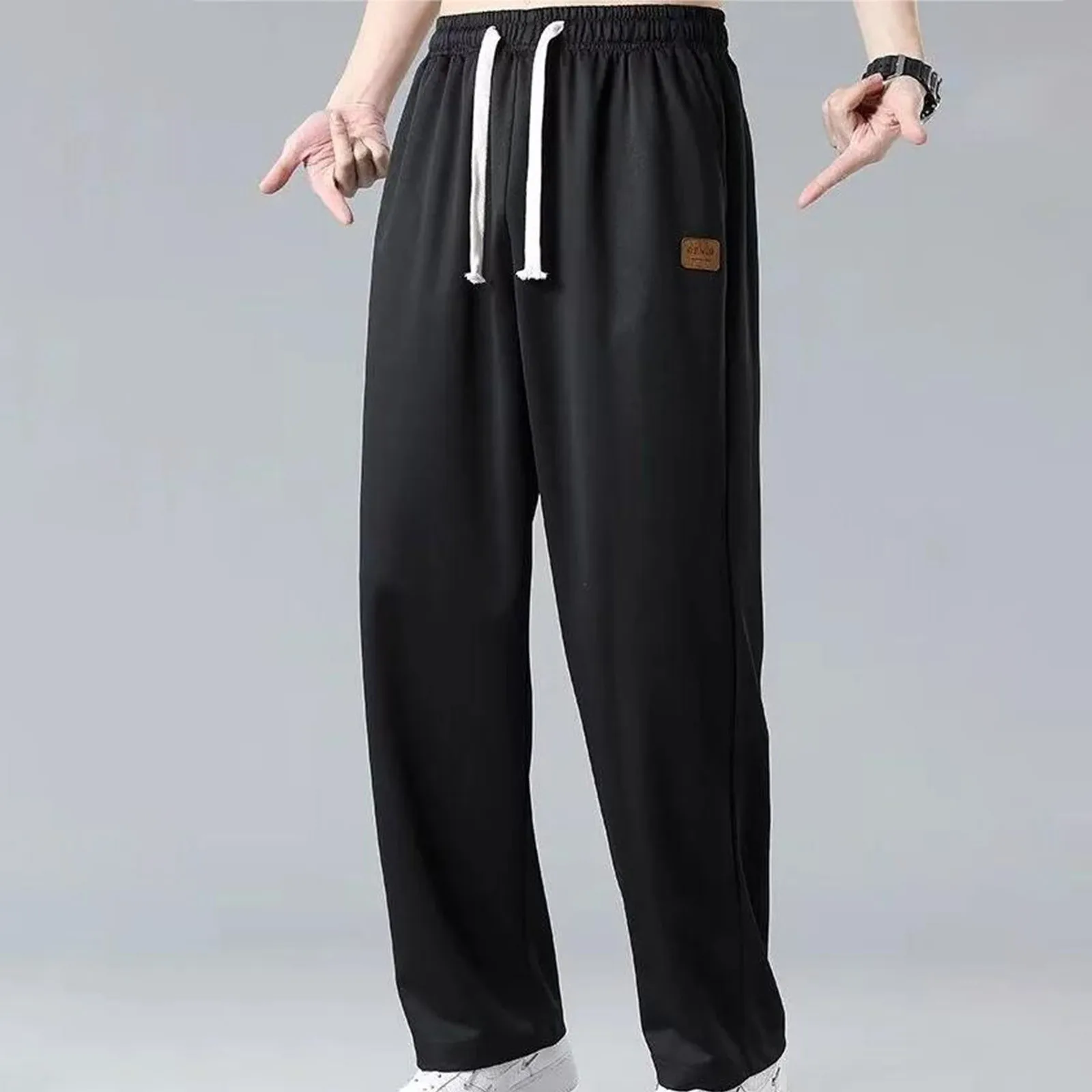 Spring-Summer-Men-Oversize-Casual-Pants-Solid-Loose-Sports-Wide-Leg-Ice ...