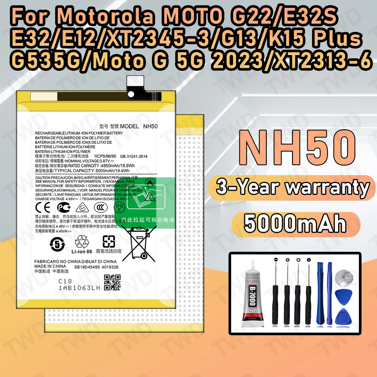 NH50 Large capacity Battery For Motorola Moto G22/E32S/E32/E12/XT2345-3 ...