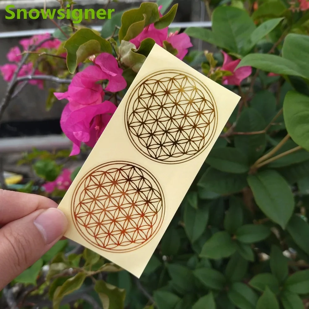 60PCS/5CM Flower of Life Energy Sticker Golden PVC Transparent ...
