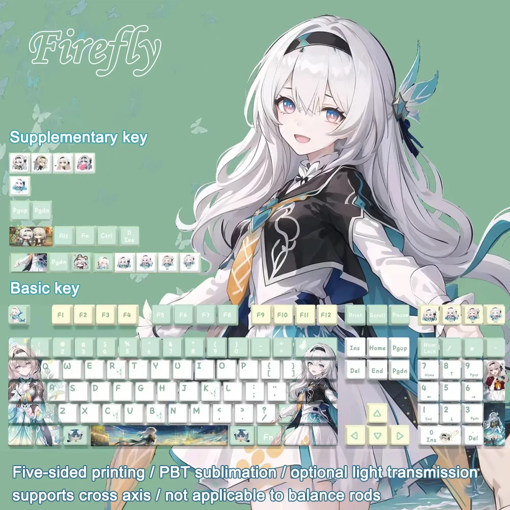 128-Keys-Honkai-Star-Rail-Firefly-Keycap-PBT-Dye-Subbed-Backlit-Keycaps ...