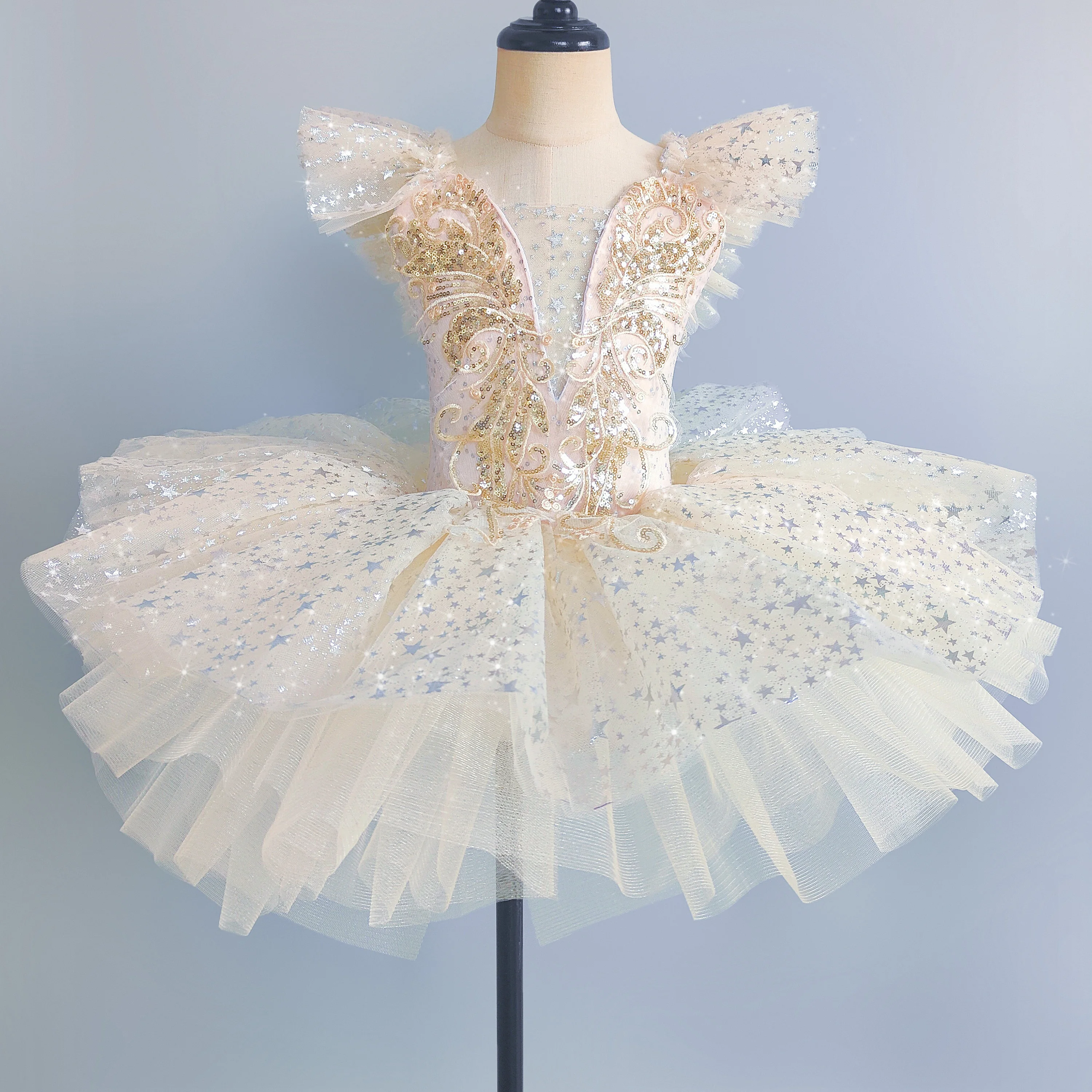 Kids-Sequined-Ballet-Dress-Performance-Clothes-Beige-Girls-Modern-Dance ...