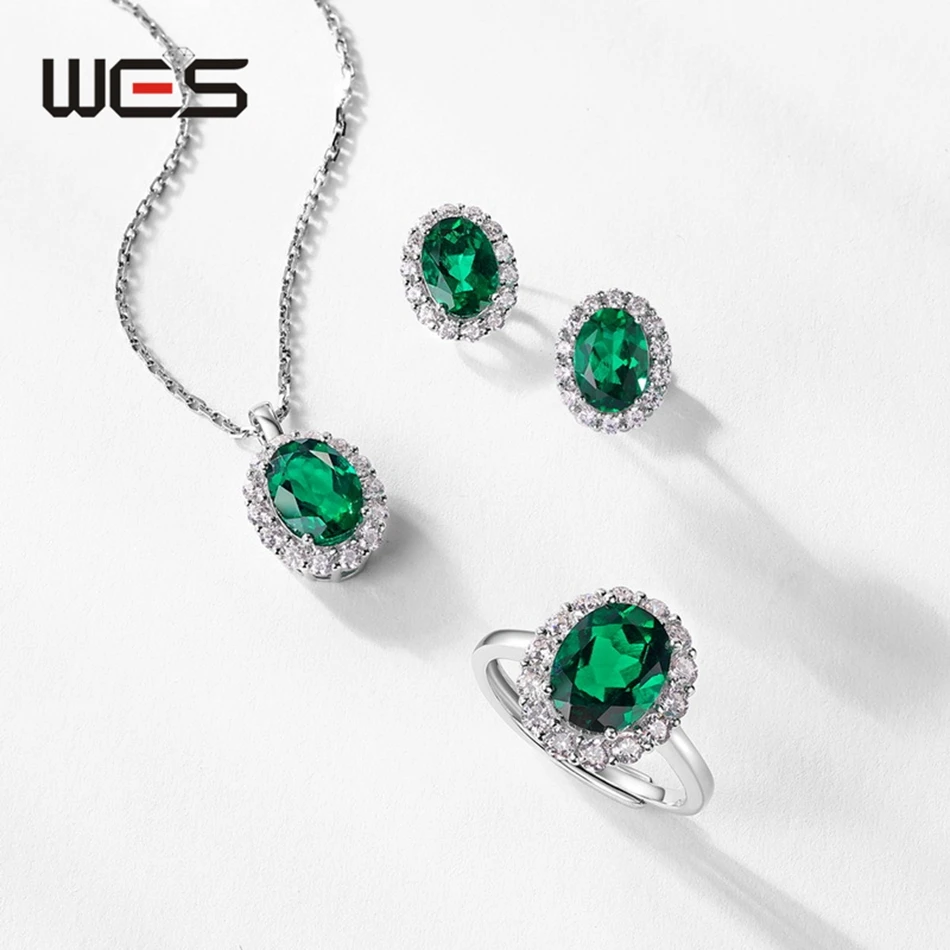 WES-925-Sterling-Silver-Oval-Lab-Created-Emerald-Jewelry-Set-for-Woman ...