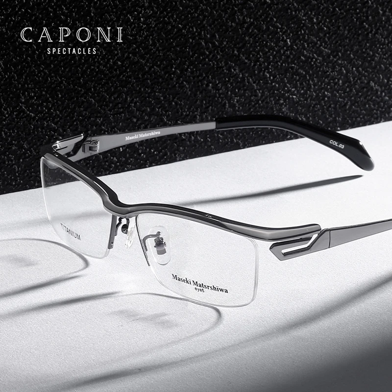 CAPONI-100-Pure-Titanium-Glasses-For-Men-Semi-Rimless-Frame-Anti-Blue ...