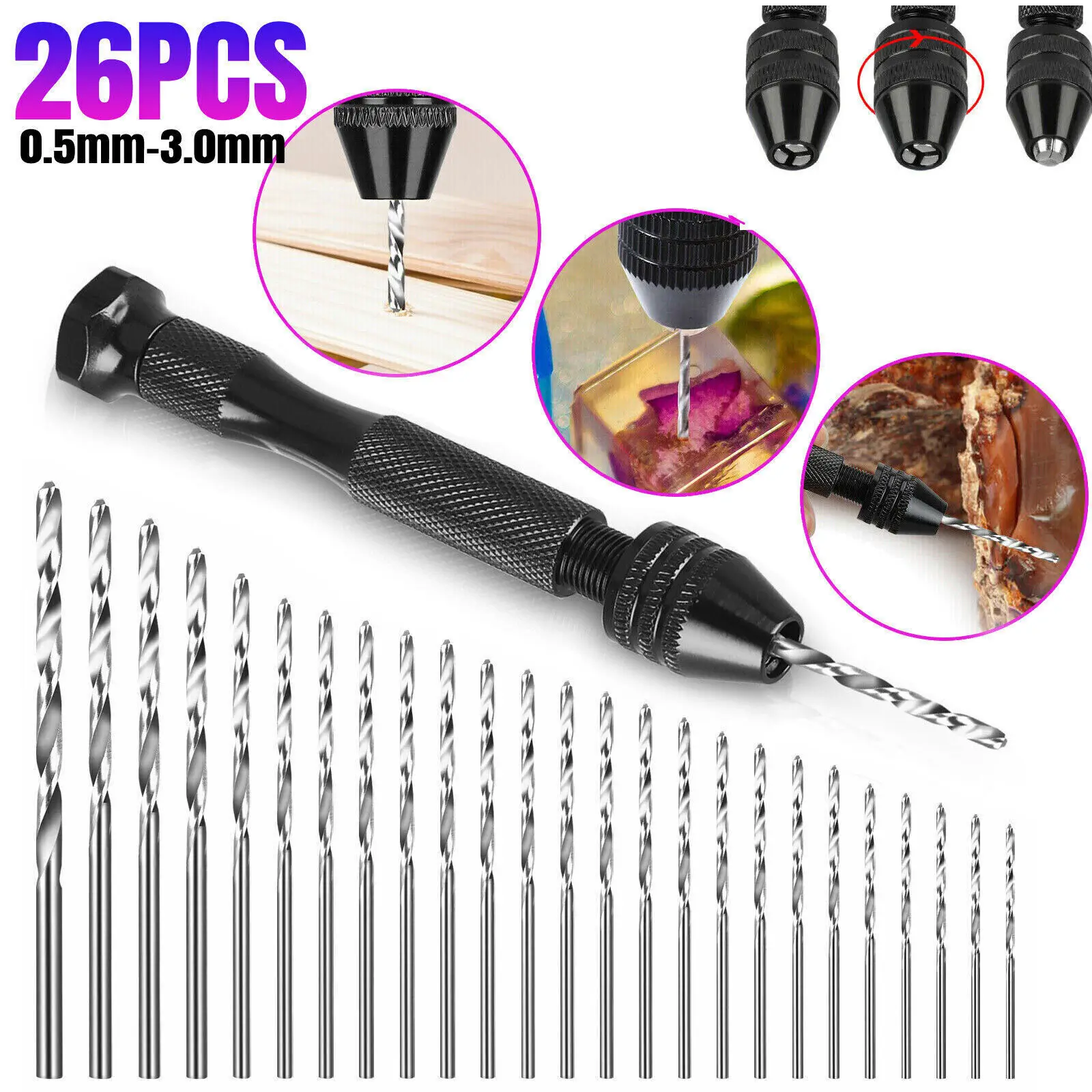 26pcs-0-5-3mm-Hand-Drill-Set-Mini-Aluminum-Hand-Drill-Bit-Jewelry-Craft ...