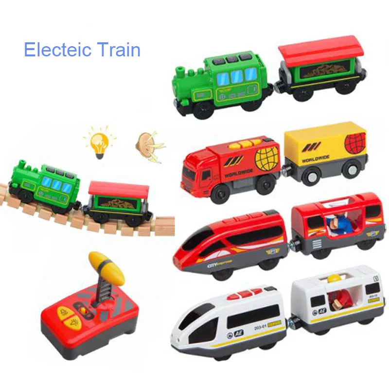 New-Remote-Control-Electeric-Train-Wooden-Track-Railway-Train-Carriages ...