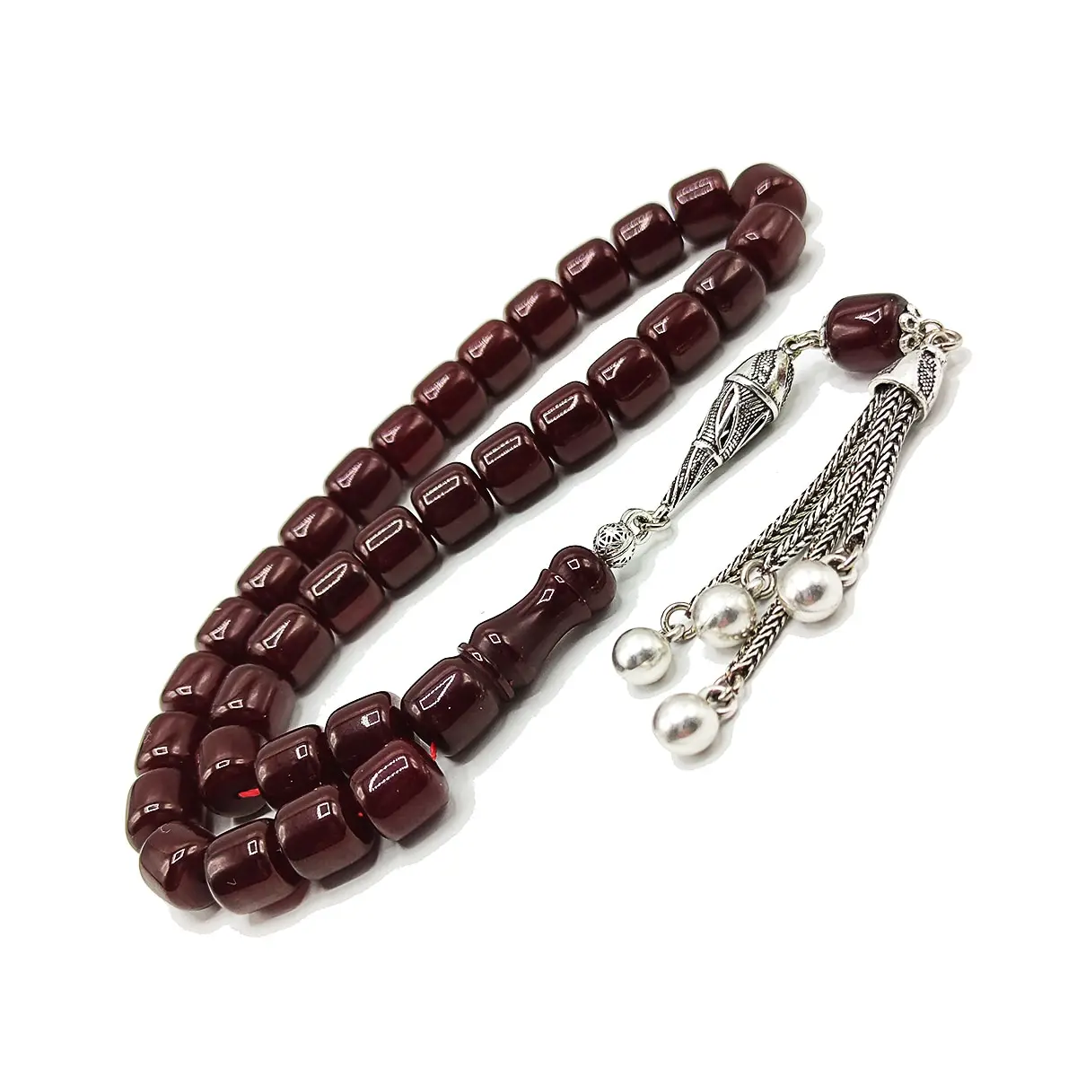 Turkish Handmade 10*9 mm Burgundy Muslim Amber Rosary Bakelite Tasbih ...