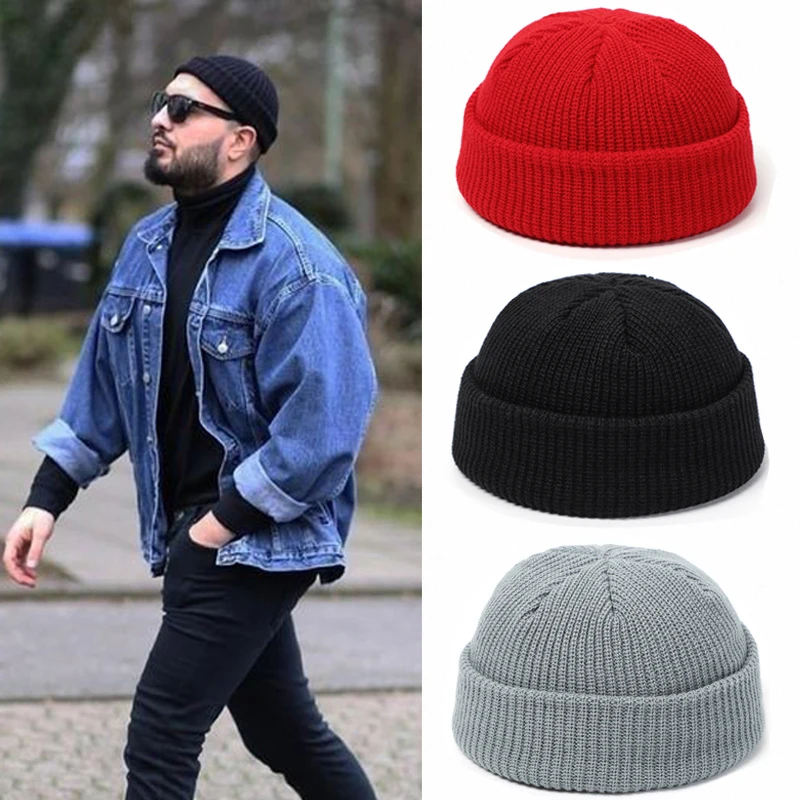 Winter Knitted Hats Women Skullcap Beanie Hat Men Retro Brimless Baggy ...