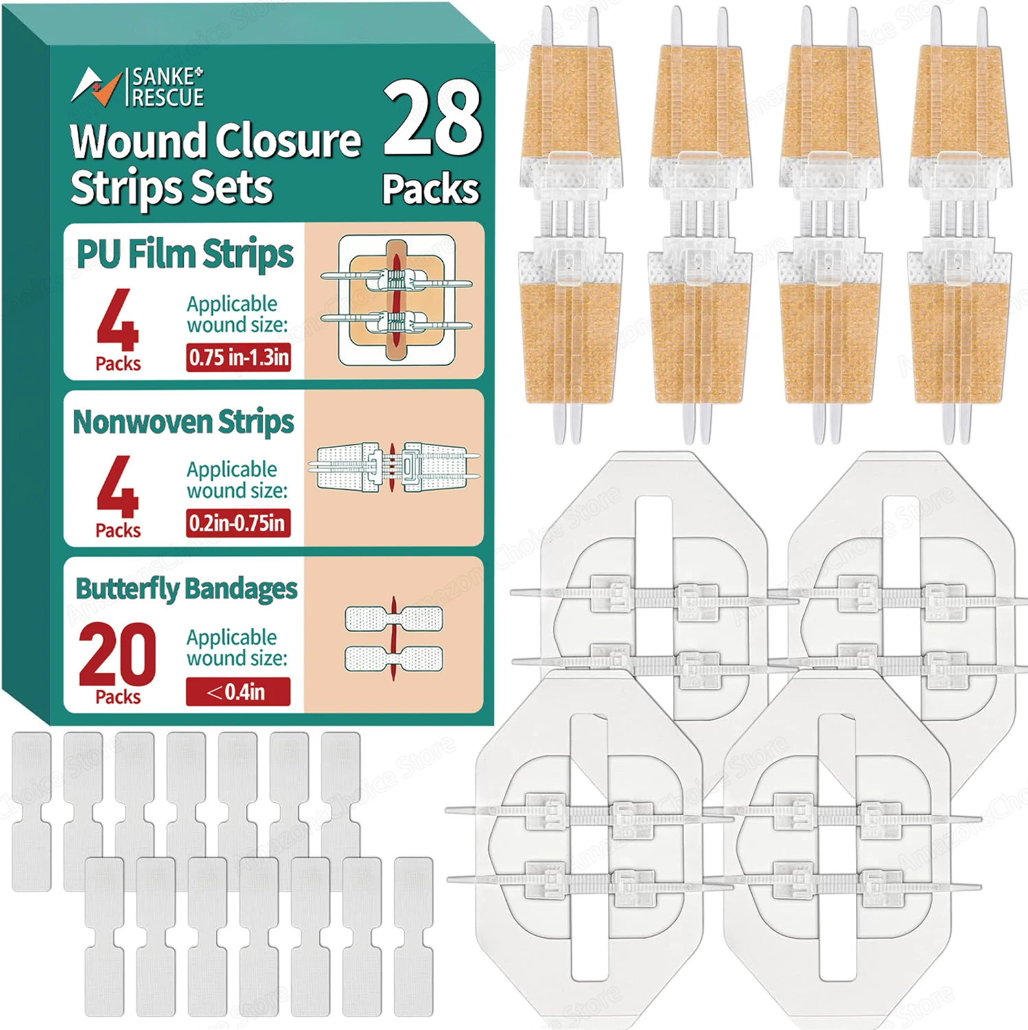 Sanke rescue 14/28 Pack Wound Closure Strips Butterfly Bandages ...