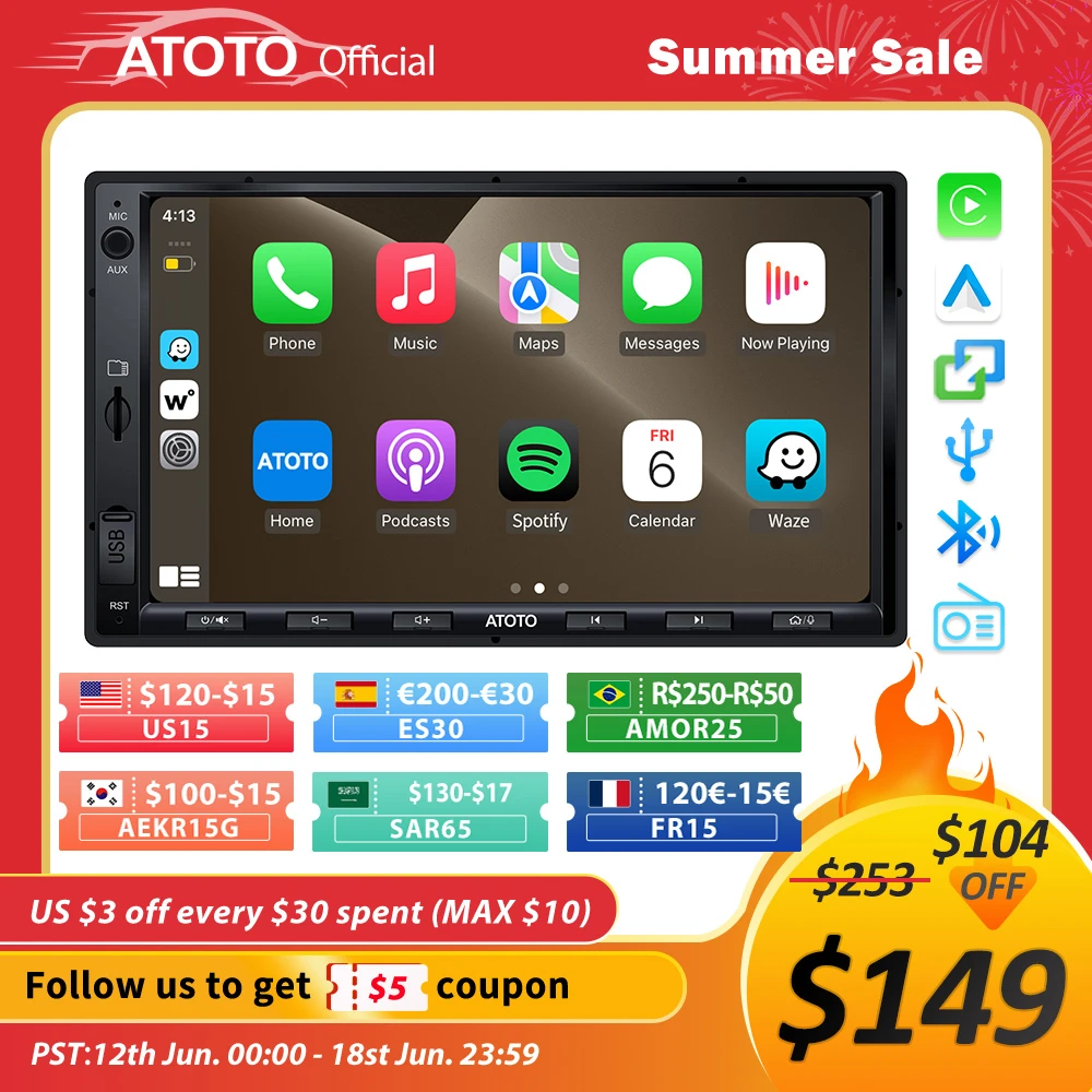 ATOTO Universal Car Radio F7 WE 7 Inch Double DIN Car Stereo Wireless ...