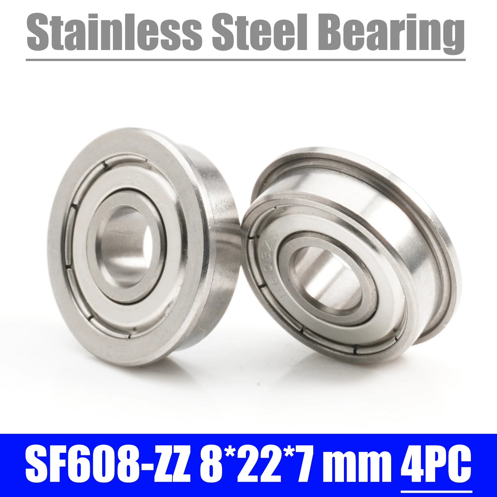 SF608ZZ Flange Bearing 8*22*7 mm ( 4 PCS ) Double Shielded Stainless ...