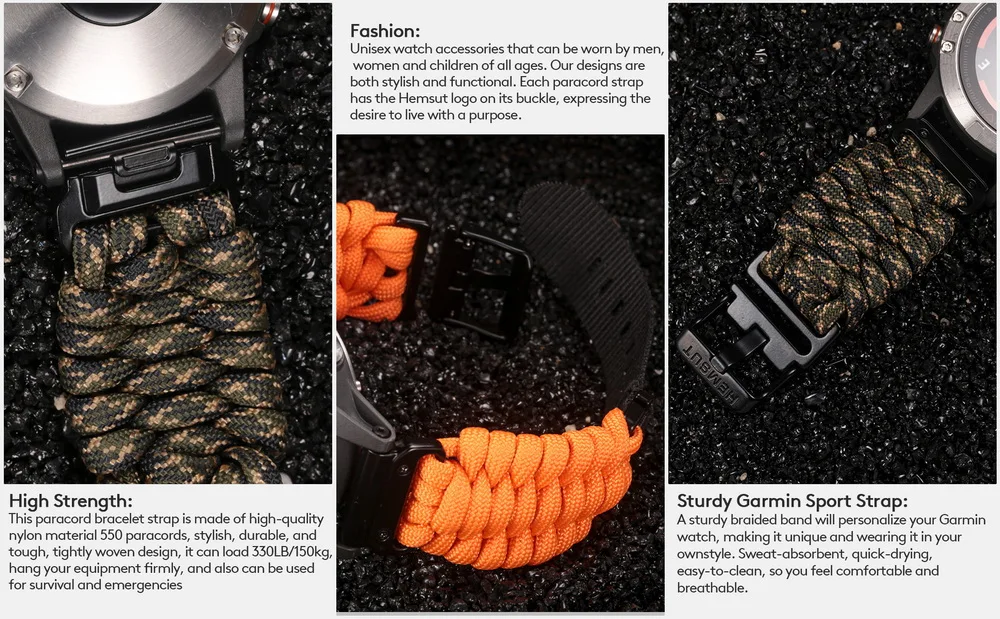 Ремінець Hemsut для годинників HGA145 Rugged Paracord Garmin Army Green ...