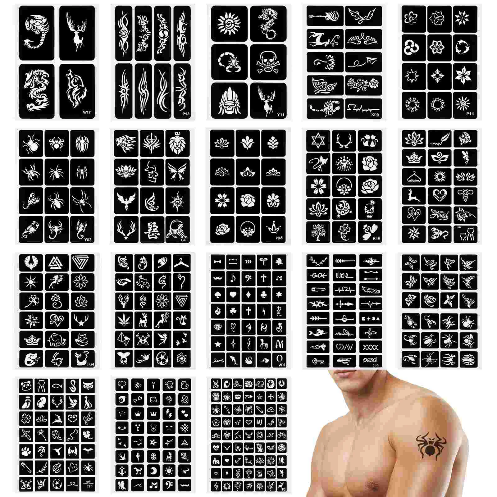 Temporary-Stickers-18pcs-Body-Painting-Stencils-Glitter-Halloween-Party ...