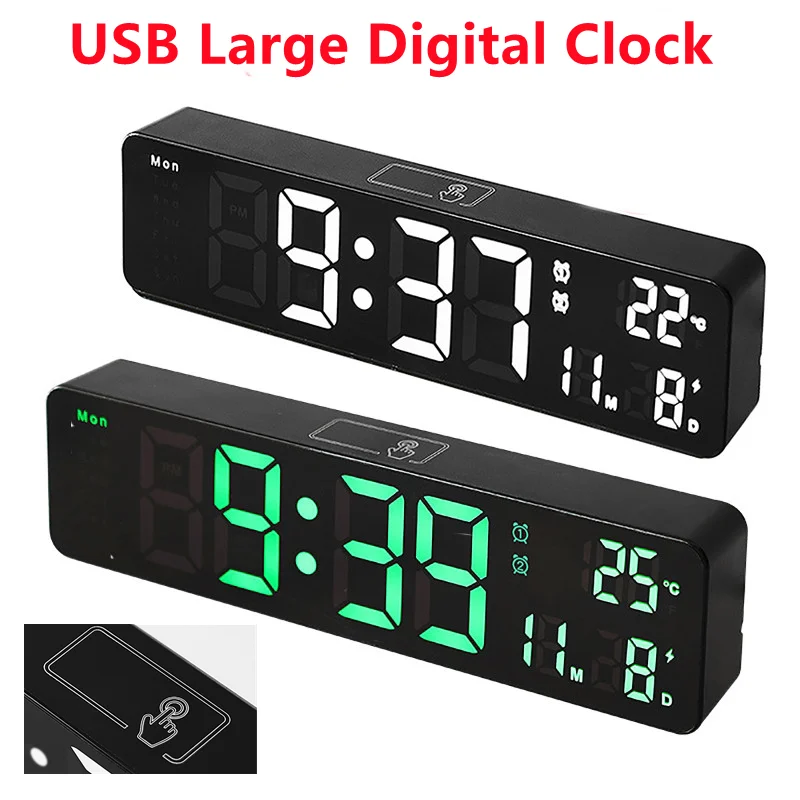 디지털 벽시계 현대적인 디자인 온도 날짜 주 디스플레이 테이블 시계 Usb 플러그인 Led 알람 시계 공부 거실 장식